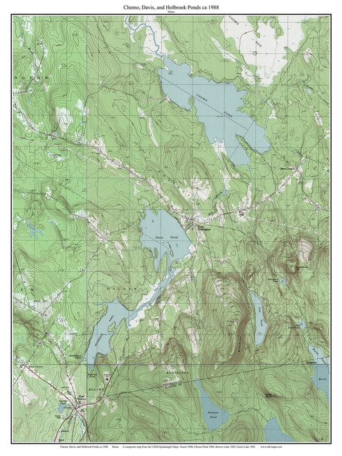 Chemo, Davis, and Holbrook Ponds 1988 - Custom USGS Old Topo Map ...