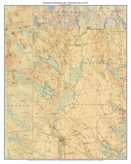 Ellsworth and Graham Lake - Before the Lake 1911 - Custom USGS Old Topo ...