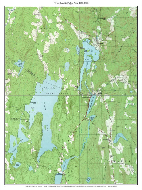 Flying Pond & Parker Pond 1966-1982 - Custom USGS Old Topo Map - Maine ...