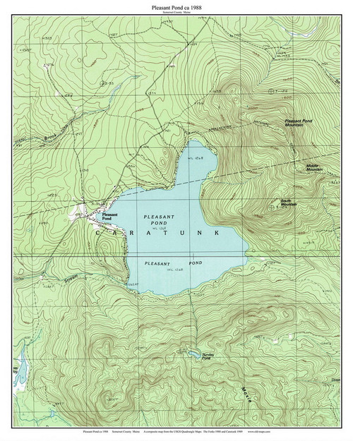 Pleasant Pond, Somerset County 1988 - Custom USGS Old Topo Map - Maine ...