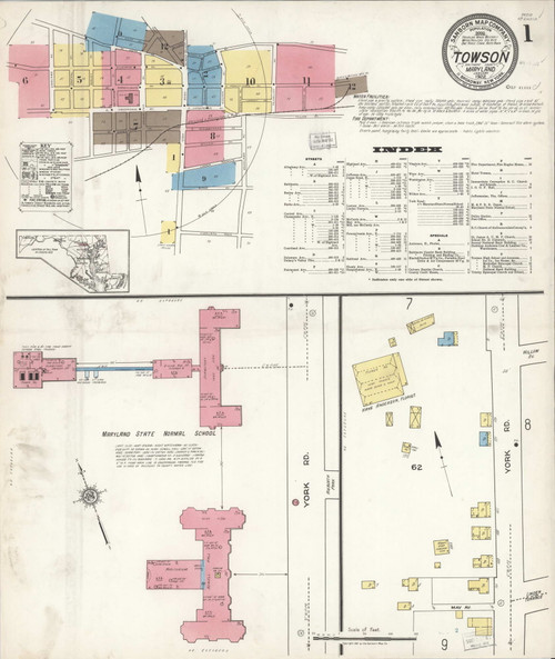 Towson, Maryland 1922 - Old Map Maryland Fire Insurance Index - OLD MAPS