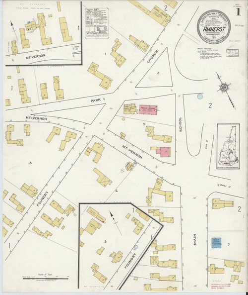 Amherst, New Hampshire 1917 - Old Map New Hampshire Fire Insurance ...