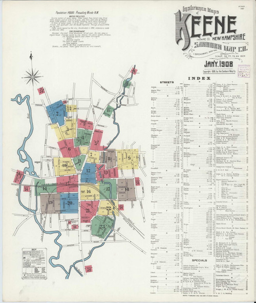 Keene, New Hampshire 1908 - Old Map New Hampshire Fire Insurance Index ...