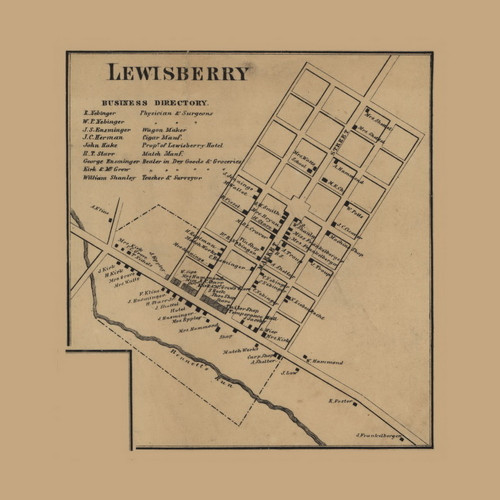 Lewisberry Village, Newberry Township, Pennsylvania 1860 Old Town Map ...