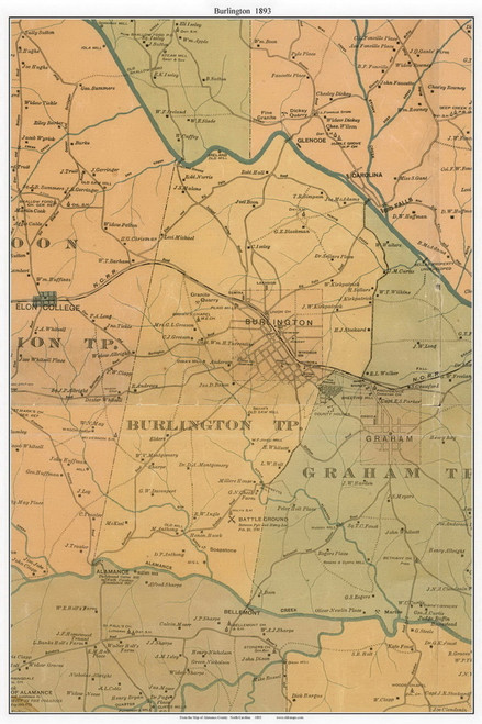 Burlington Township, North Carolina 1893 Old Town Map Custom Print ...