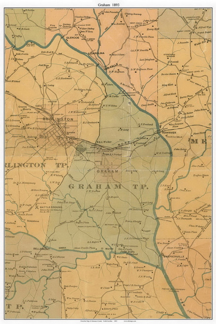 Graham Township, North Carolina 1893 Old Town Map Custom Print ...