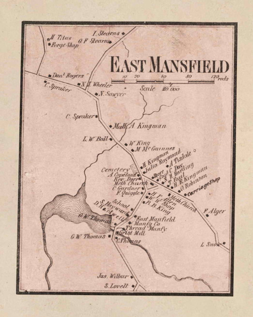 East Mansfield Village Massachusetts 1858 Old Town Map Custom Print ...
