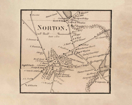 Norton Village Massachusetts 1858 Old Town Map Custom Print - Bristol ...