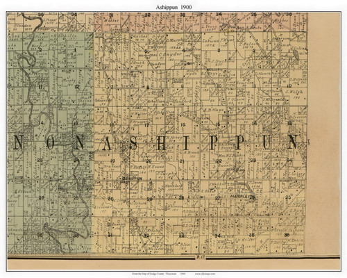 Ashippun, Wisconsin 1900 Old Town Map Custom Print - Dodge Co. - OLD MAPS