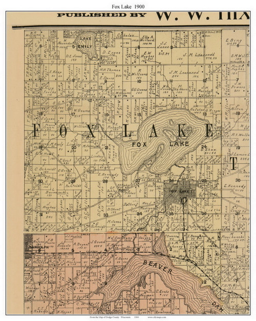 Fox Lake, Wisconsin 1900 Old Town Map Custom Print - Dodge Co. - OLD MAPS