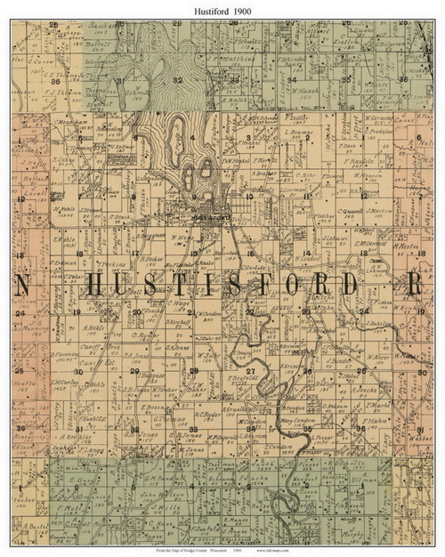 Hustisford, Wisconsin 1900 Old Town Map Custom Print - Dodge Co. - OLD MAPS