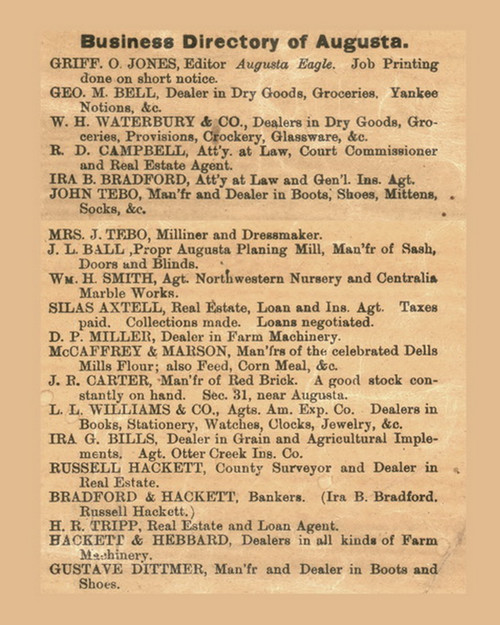 Busines Directory for Augusta, Wisconsin 1878 Old Town Map Custom Print ...