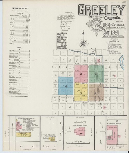 Greeley, Colorado 1891 - Old Map Colorado Fire Insurance Index - OLD MAPS