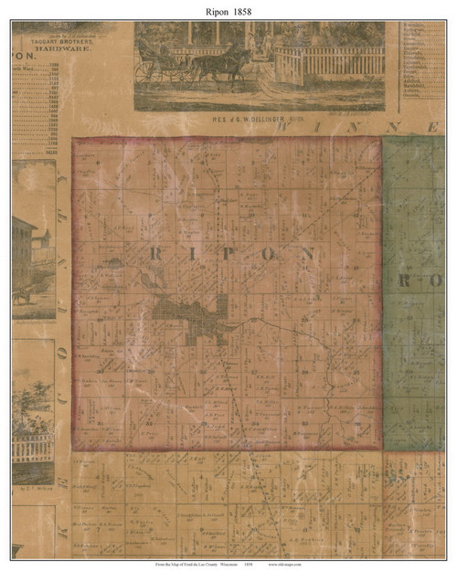 Ripon, Wisconsin 1858 Old Town Map Custom Print - Fond du Lac Co. - OLD ...