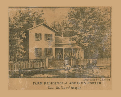 A. Fowler Farm and Resdience, Waupun, Wisconsin 1858 Old Town Map ...