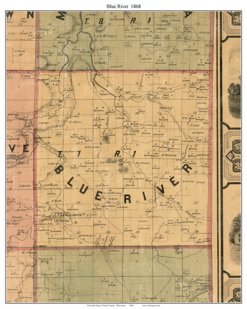 Blue River, Wisconsin 1868 Old Town Map Custom Print - Grant Co. - OLD MAPS