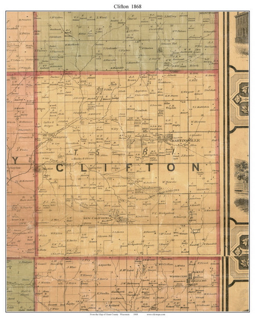 Clifton, Wisconsin 1868 Old Town Map Custom Print - Grant Co. - OLD MAPS