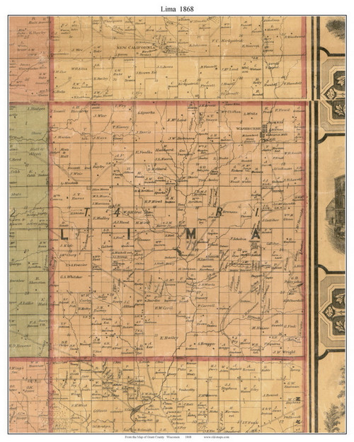 Lima, Wisconsin 1868 Old Town Map Custom Print - Grant Co. - OLD MAPS