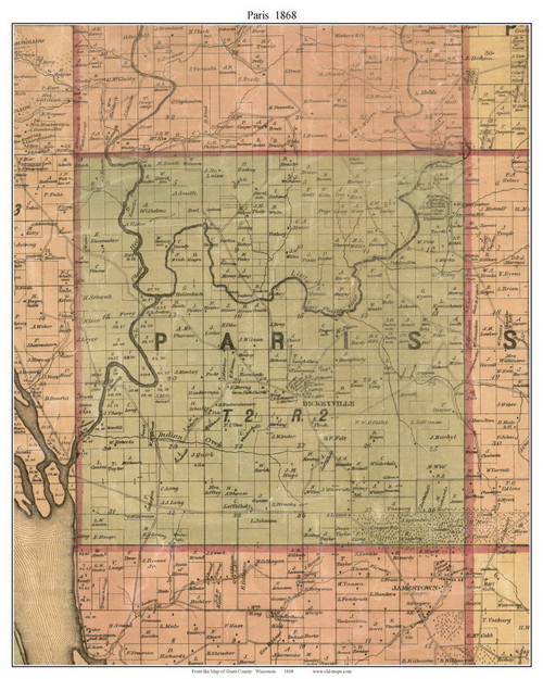 Paris, Wisconsin 1868 Old Town Map Custom Print - Grant Co. - OLD MAPS