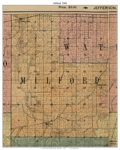 Milford, Wisconsin 1900 Old Town Map Custom Print - Jefferson Co. - OLD ...