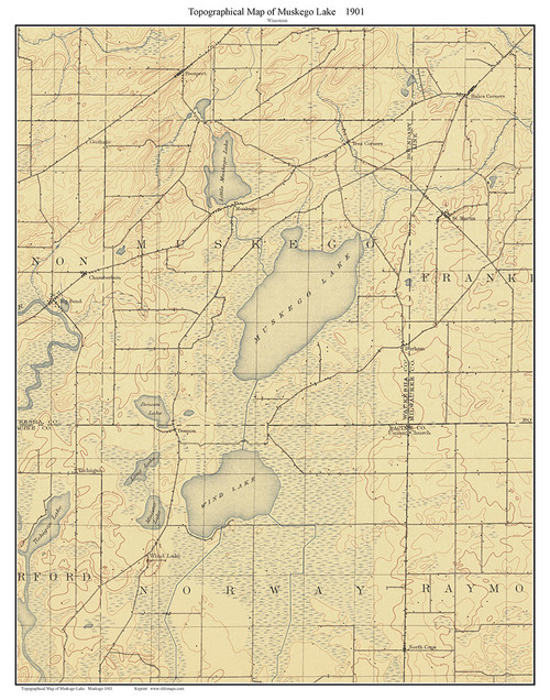 Muskego Lake 1901 - Custom USGS Old Topo Map - Wisconsin 2 - OLD MAPS