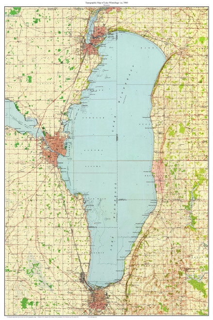 Lake Winnebago 1960 - Custom USGS Old Topo Map - Wisconsin 2 - OLD MAPS