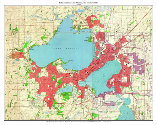 Lake Mendota and Madison 1959 - Custom USGS Old Topo Map - Wisconsin 1 ...