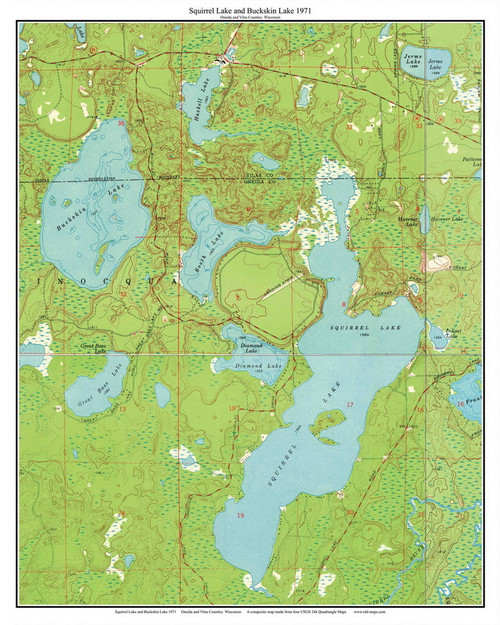 Squirrel Lake 1971 - Custom USGS Old Topo Map - Wisconsin 4 - OLD MAPS