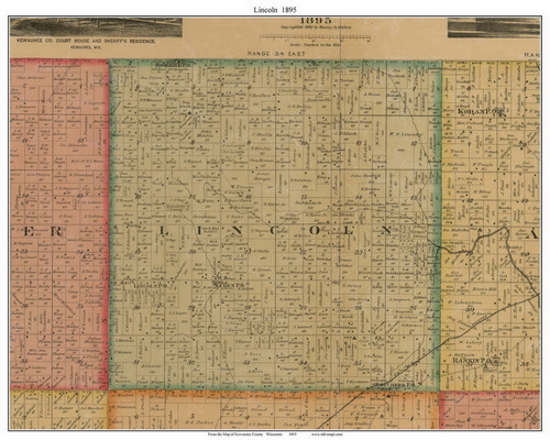 Lincoln, Wisconsin 1895 Old Town Map Custom Print - Kewaunee Co. - OLD MAPS