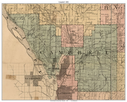 Campbell, Wisconsin 1890 Old Town Map Custom Print - La Crosse Co ...