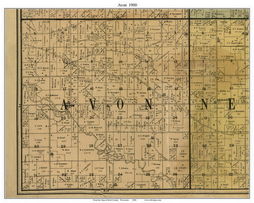 Avon, Wisconsin 1900 Old Town Map Custom Print - Rock Co. - OLD MAPS