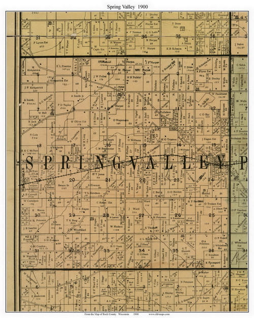 Spring Valley, Wisconsin 1900 Old Town Map Custom Print - Rock Co ...