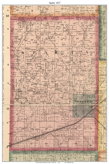 Sparta, Wisconsin 1877 Old Town Map Custom Print - Monroe Co. - OLD MAPS