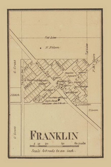 Franklin Village, Wisconsin 1858 Old Town Map Custom Print - Milwaukee ...