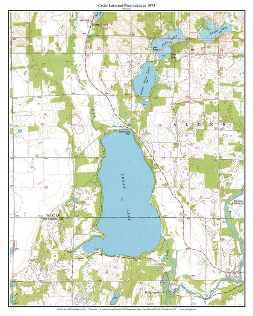 Cedar Lake 1974 - Custom USGS Old Topo Map - Wisconsin 5 - OLD MAPS