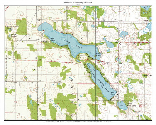 Loveless Lake and Long Lake 1978 - Custom USGS Old Topo Map - Wisconsin ...