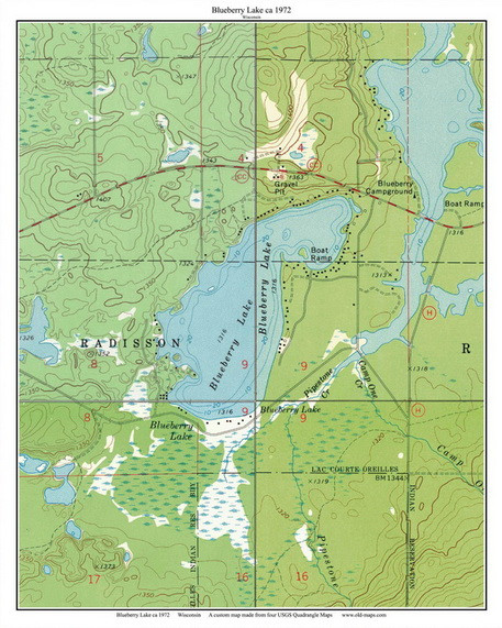 Blueberry Lake 1972 - Custom USGS Old Topo Map - Wisconsin 6 - OLD MAPS