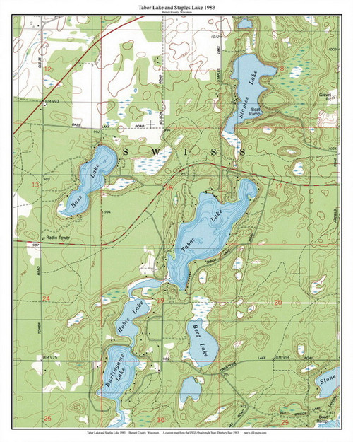 Tabor Lake and Staples Lake 1983 - Custom USGS Old Topo Map - Wisconsin ...