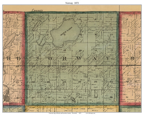 Norway, Wisconsin 1873 Old Town Map Custom Print - Racine Co. - OLD MAPS