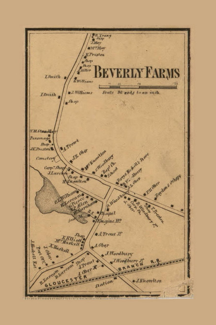 Beverly Farms Village - Beverly Massachusetts 1856 Old Town Map Custom ...