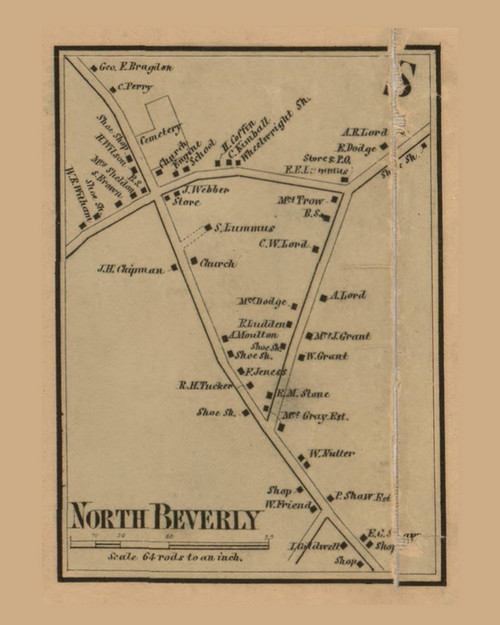 North Beverly Village - Beverly Massachusetts 1856 Old Town Map Custom ...
