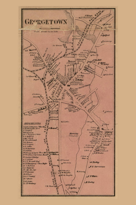 Georgetown Village Massachusetts 1856 Old Town Map Custom Print - Essex ...