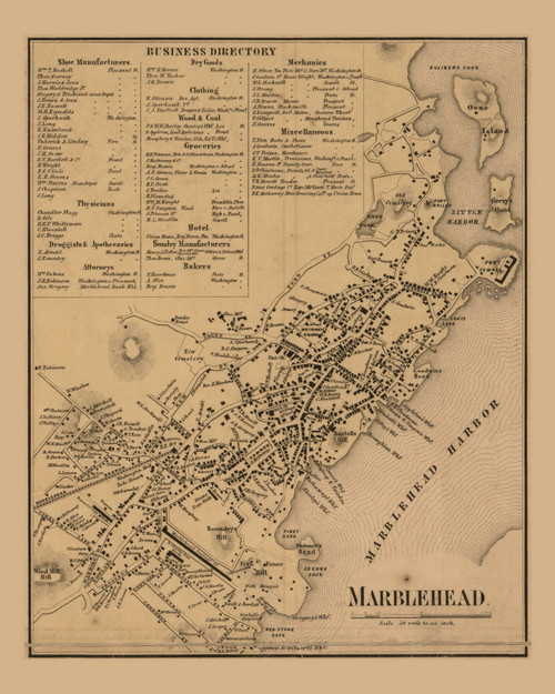 Marblehead Village Massachusetts 1856 Old Town Map Custom Print - Essex ...