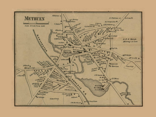 Methuen Village Massachusetts 1856 Old Town Map Custom Print Essex Co