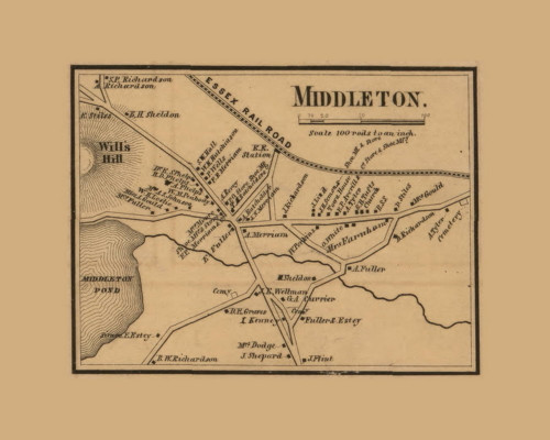 Middleton Village Massachusetts 1856 Old Town Map Custom Print - Essex ...