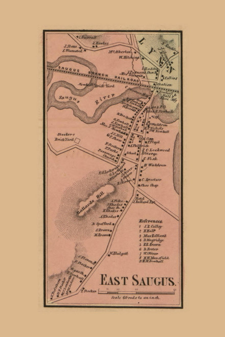 East Saugus Village - Saugus Massachusetts 1856 Old Town Map Custom ...