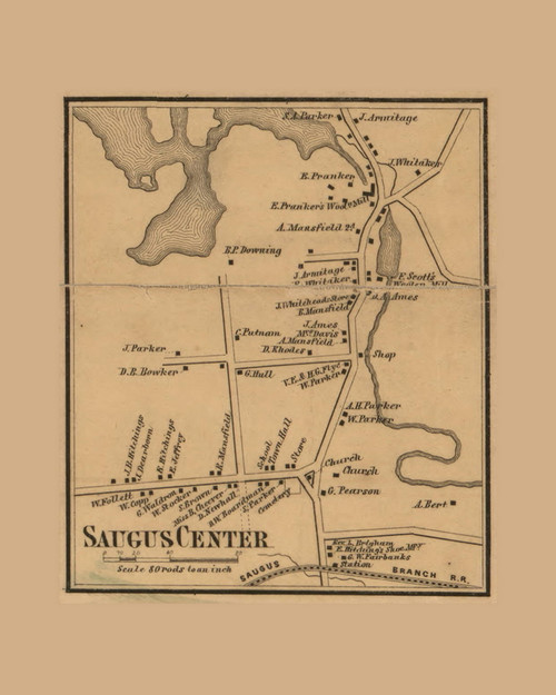 Saugus Center Village - Saugus Massachusetts 1856 Old Town Map Custom ...