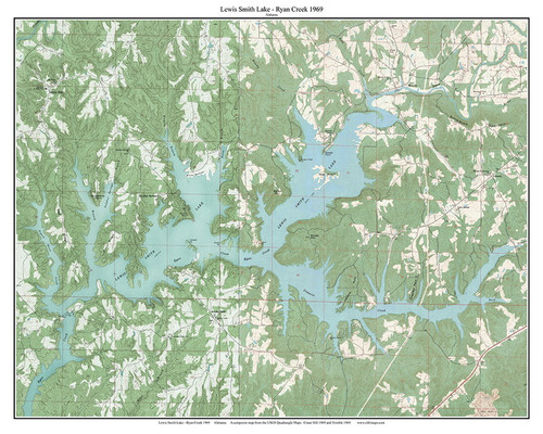 Lewis Smith Lake - Ryan Creek 1969 - Custom USGS Old Topo Map - Alabama ...