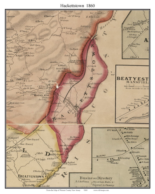 Hackettstown, New Jersey 1860 Old Town Map Custom Print - Warren Co ...