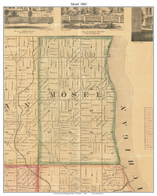 Mosel, Wisconsin 1862 Old Town Map Custom Print - Sheboygan Co. - OLD MAPS